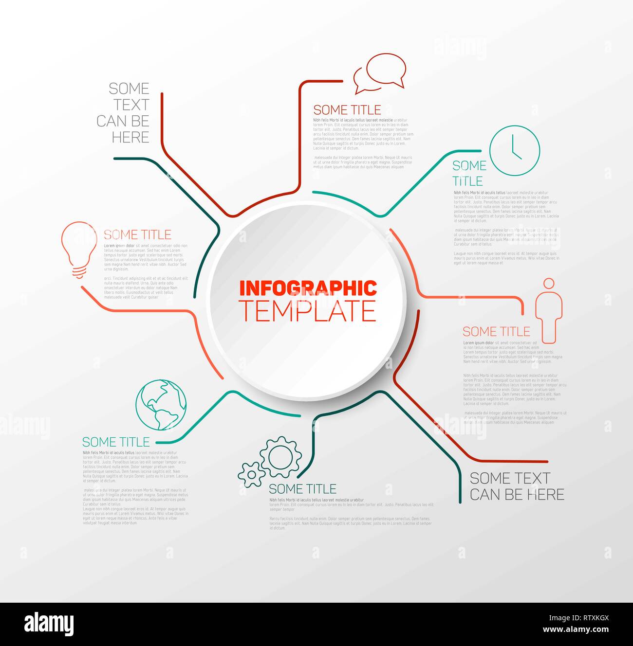 Vector Infographic report template made from red and teal lines with big circle and icons Stock ...