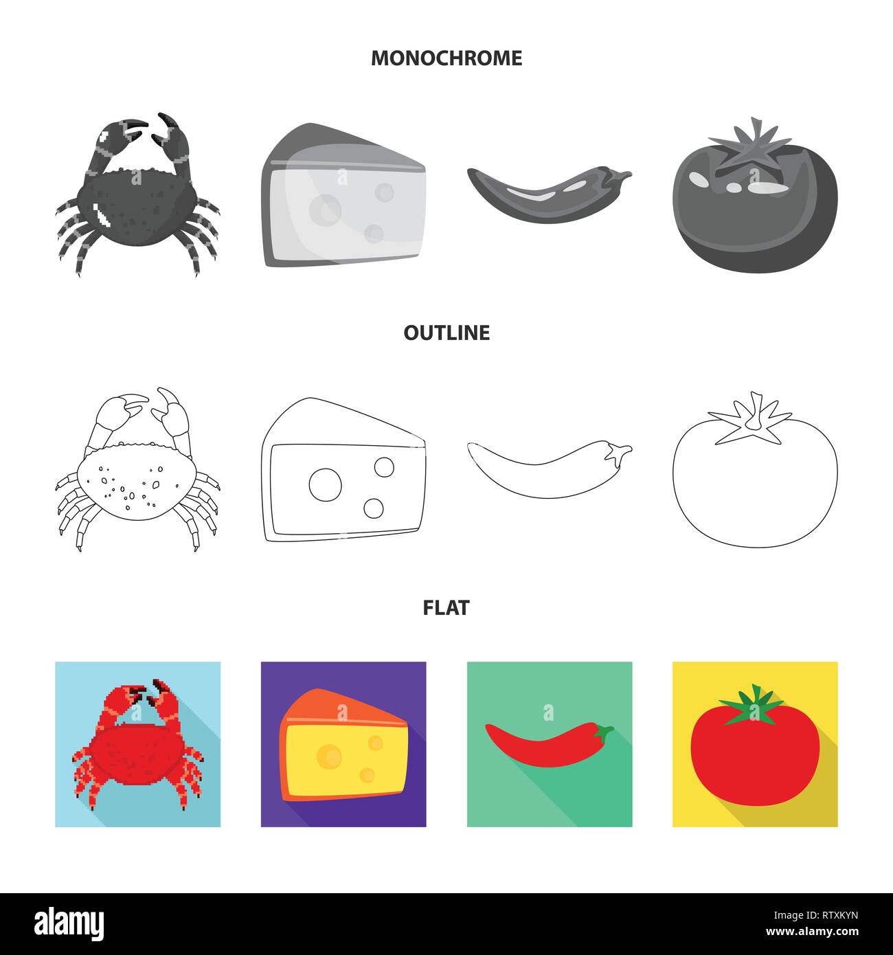 Vector illustration of taste and product sign. Set of taste and cooking ...
