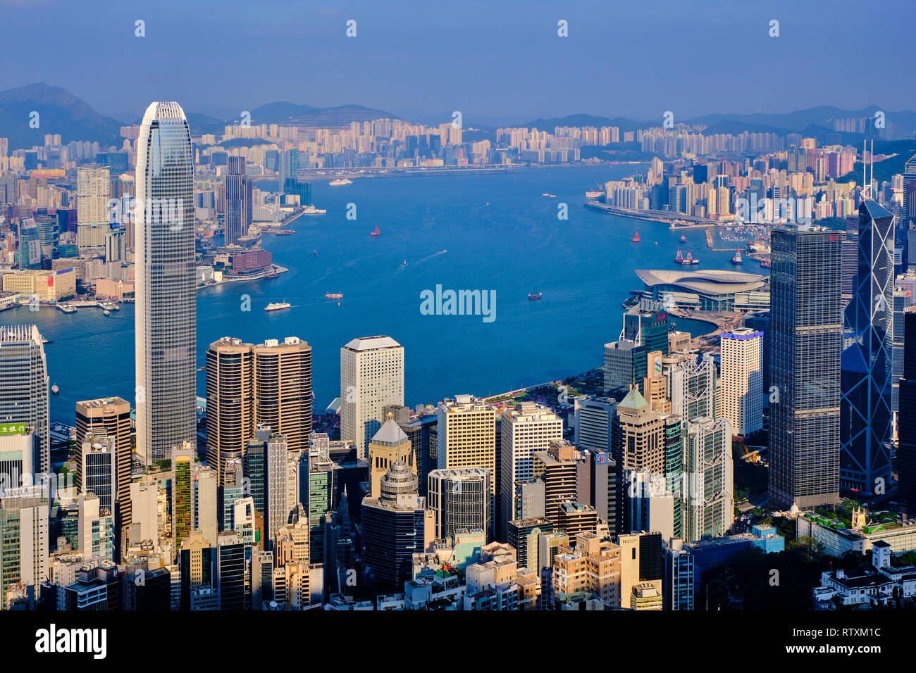 China, Hong-Kong, Skyline of Hong Kong Island and Kowloon from Victoria ...