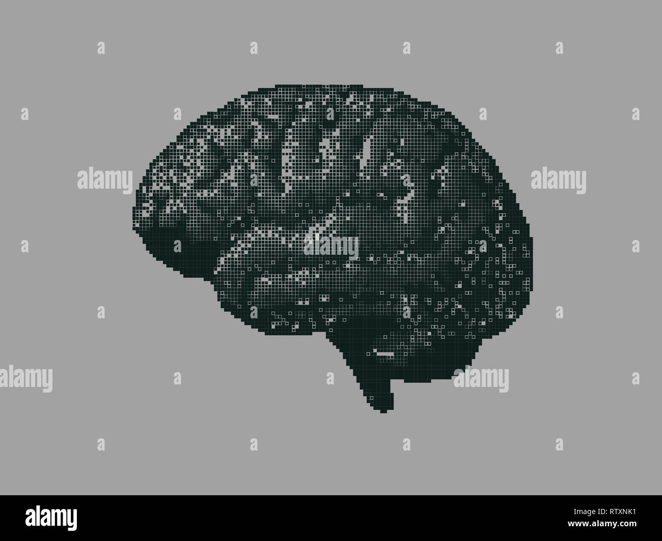 Digital pixel brain illustration isolated on gray background Stock ...