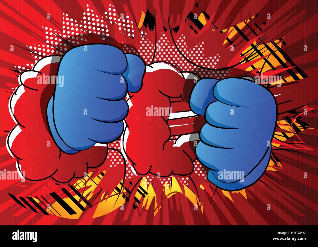 Vector cartoon hands ready to fight. Illustrated hand sign on comic ...