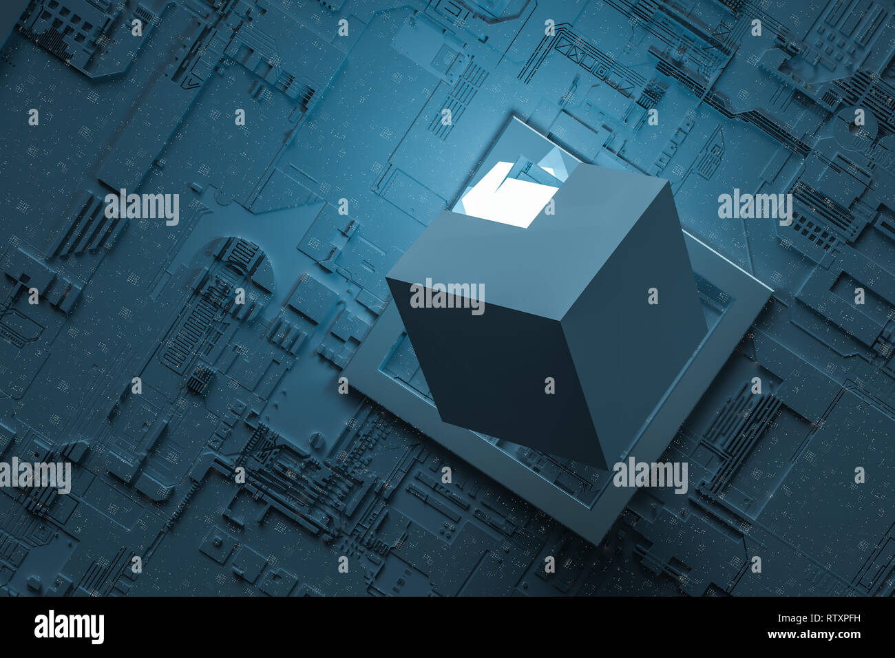 golden glowing circuit components, 3d rendering Stock Photo - Alamy