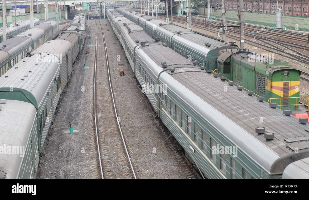 trains on rails Stock Photo - Alamy