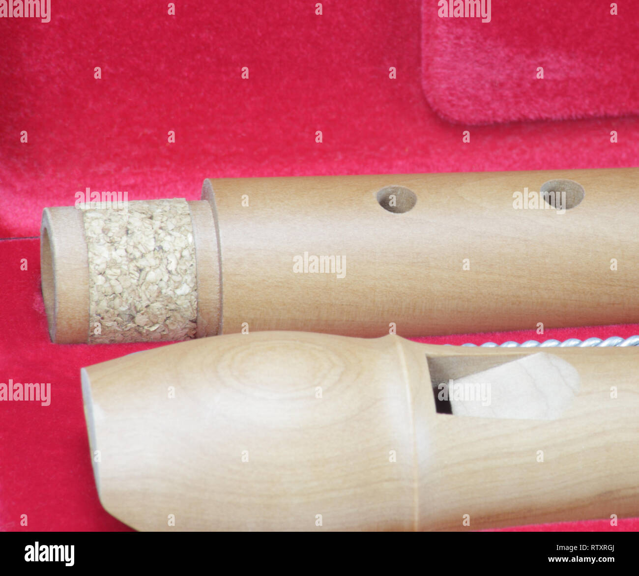 wood recorder in red case Stock Photo - Alamy