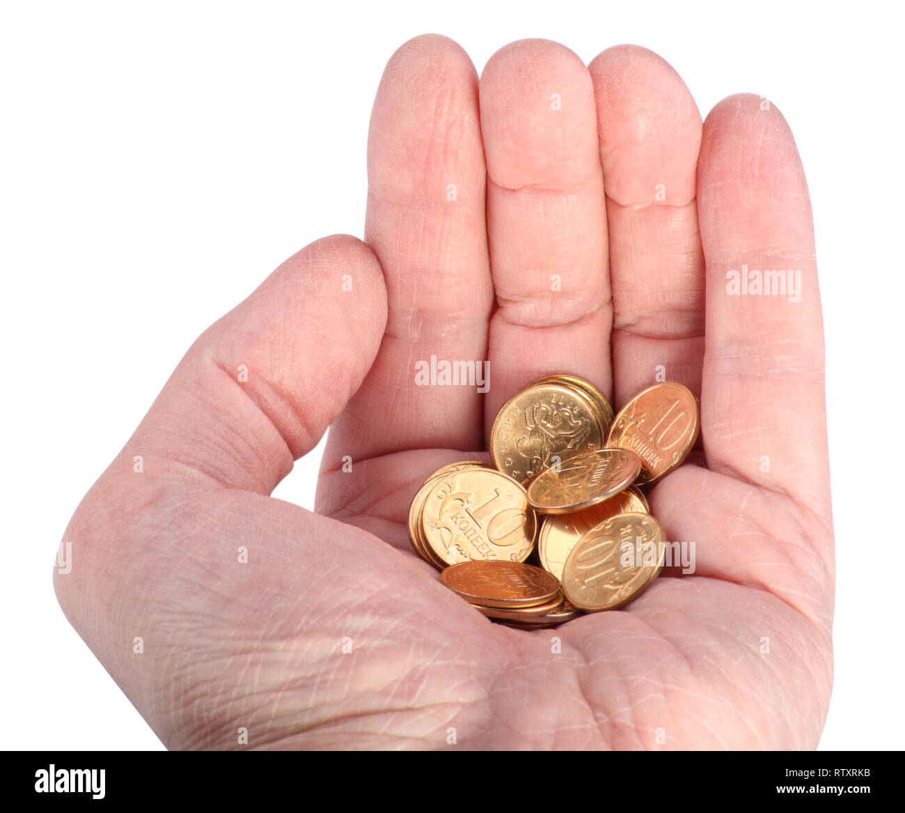 Hand with Copper Coins Isolated Stock Photo - Alamy