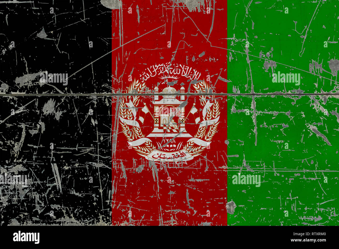 Grunge Afghanistan flag on old scratched wooden surface. National ...