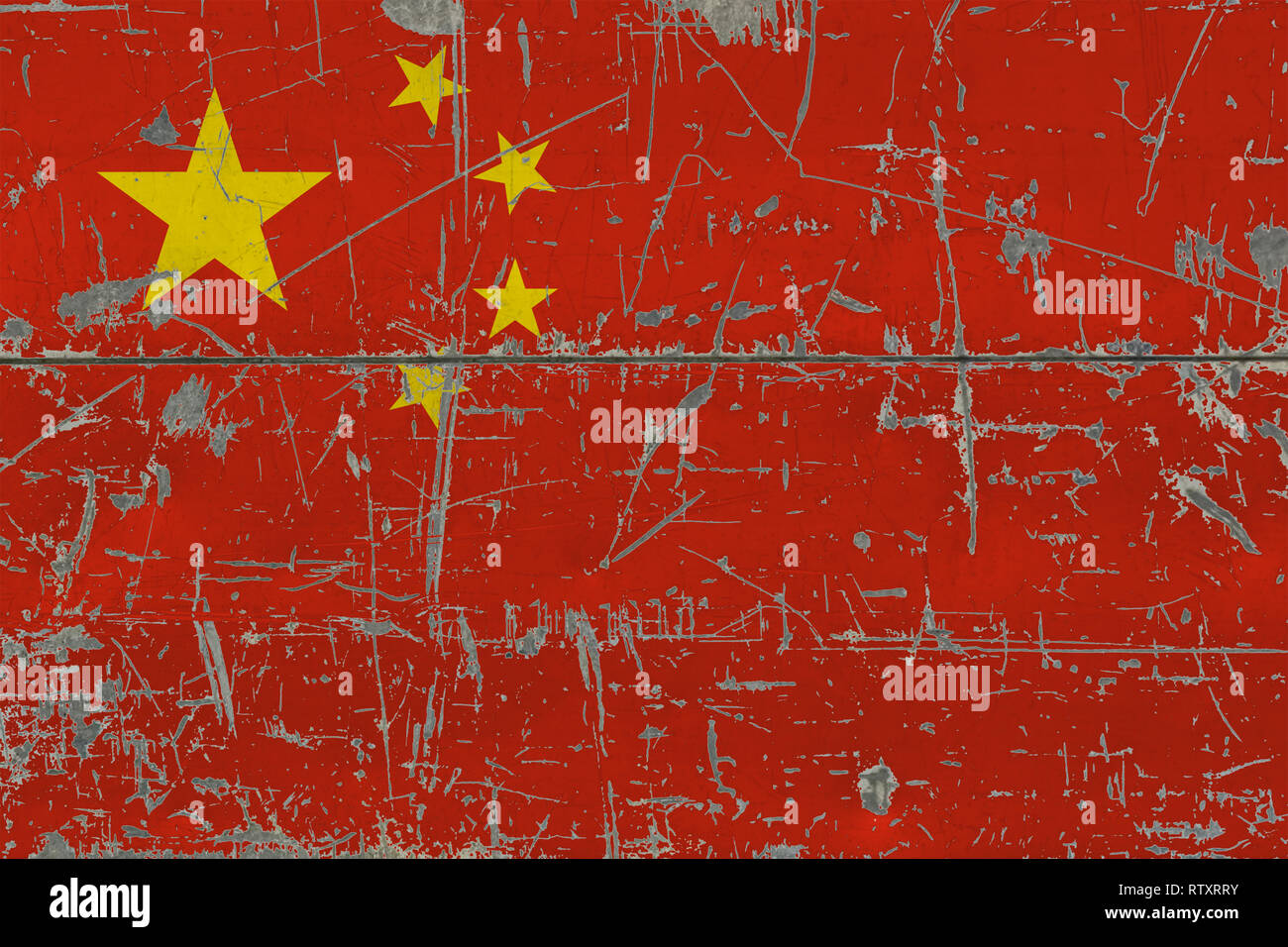 Grunge China flag on old scratched wooden surface. National vintage ...