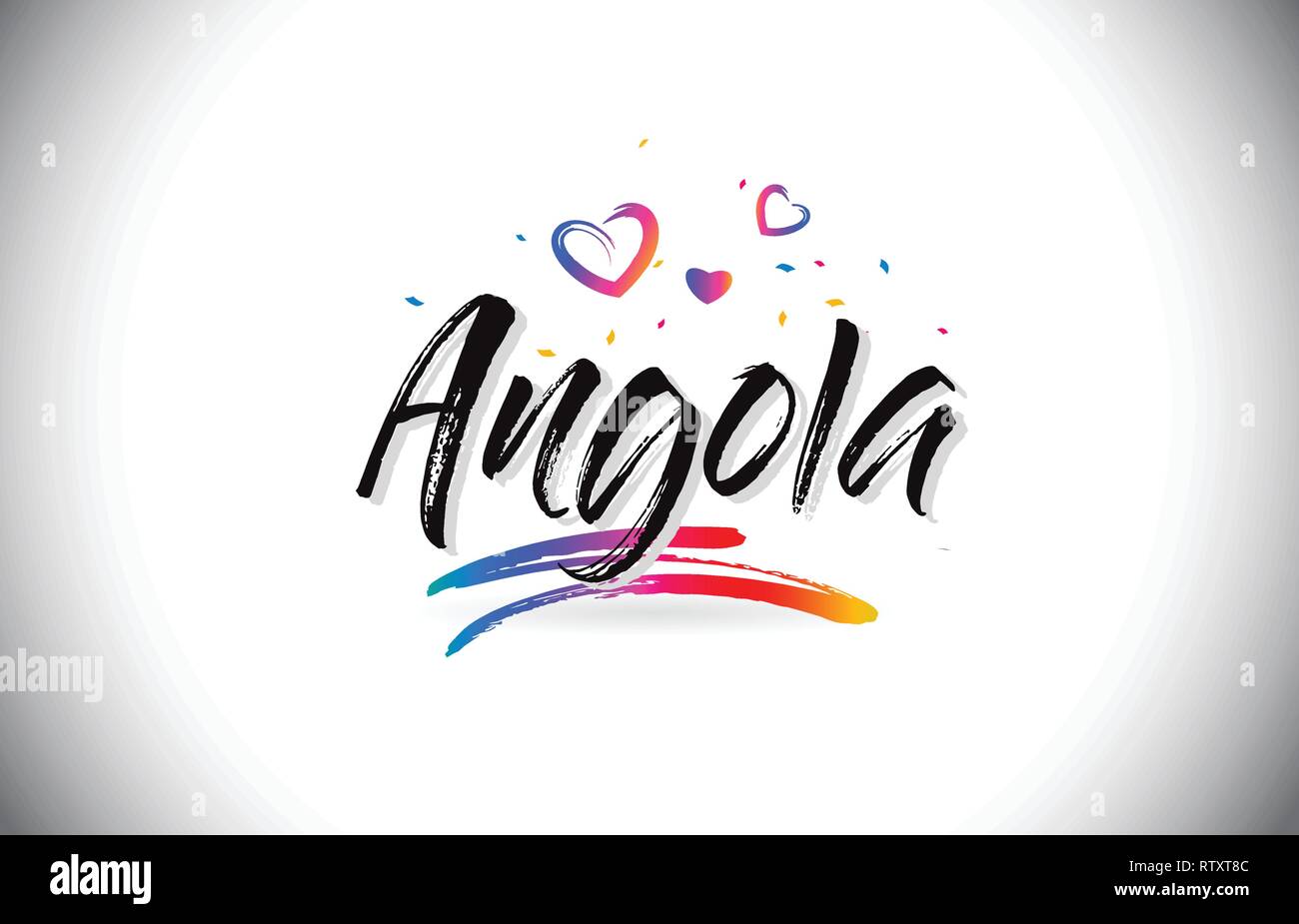 Angola Welcome To Word Text with Love Hearts and Creative Handwritten ...