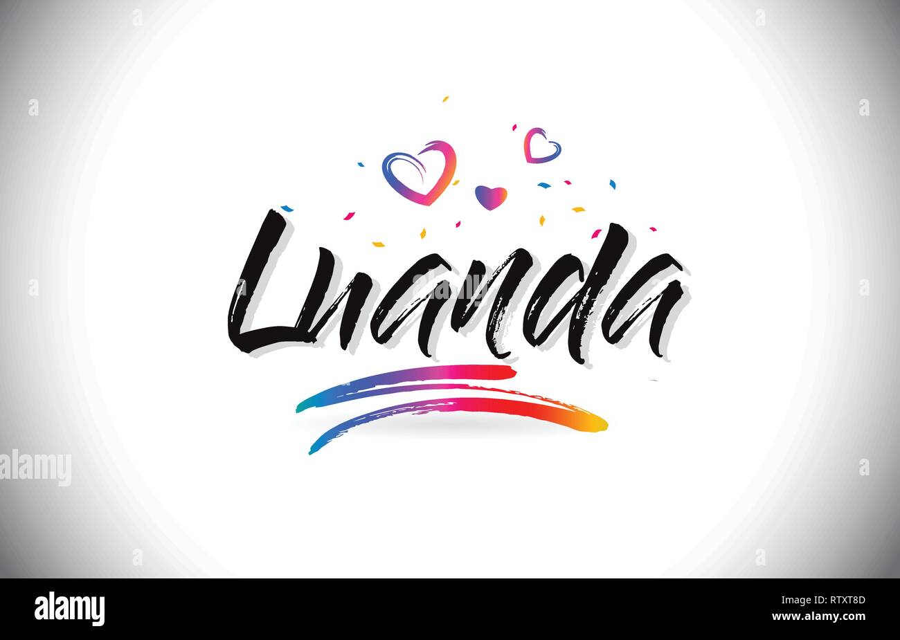 Luanda Welcome To Word Text with Love Hearts and Creative Handwritten ...