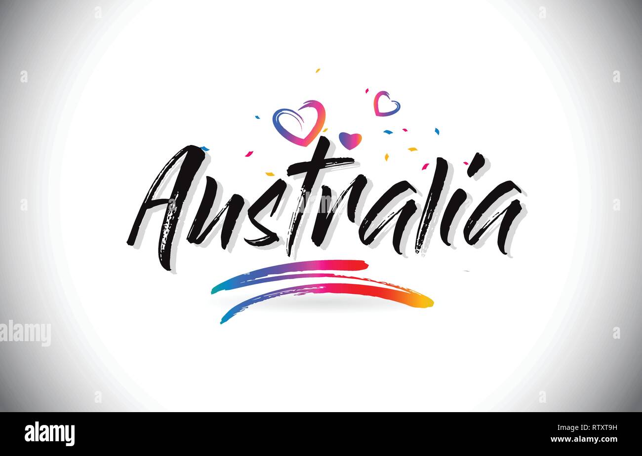 Australia Welcome To Word Text with Love Hearts and Creative ...