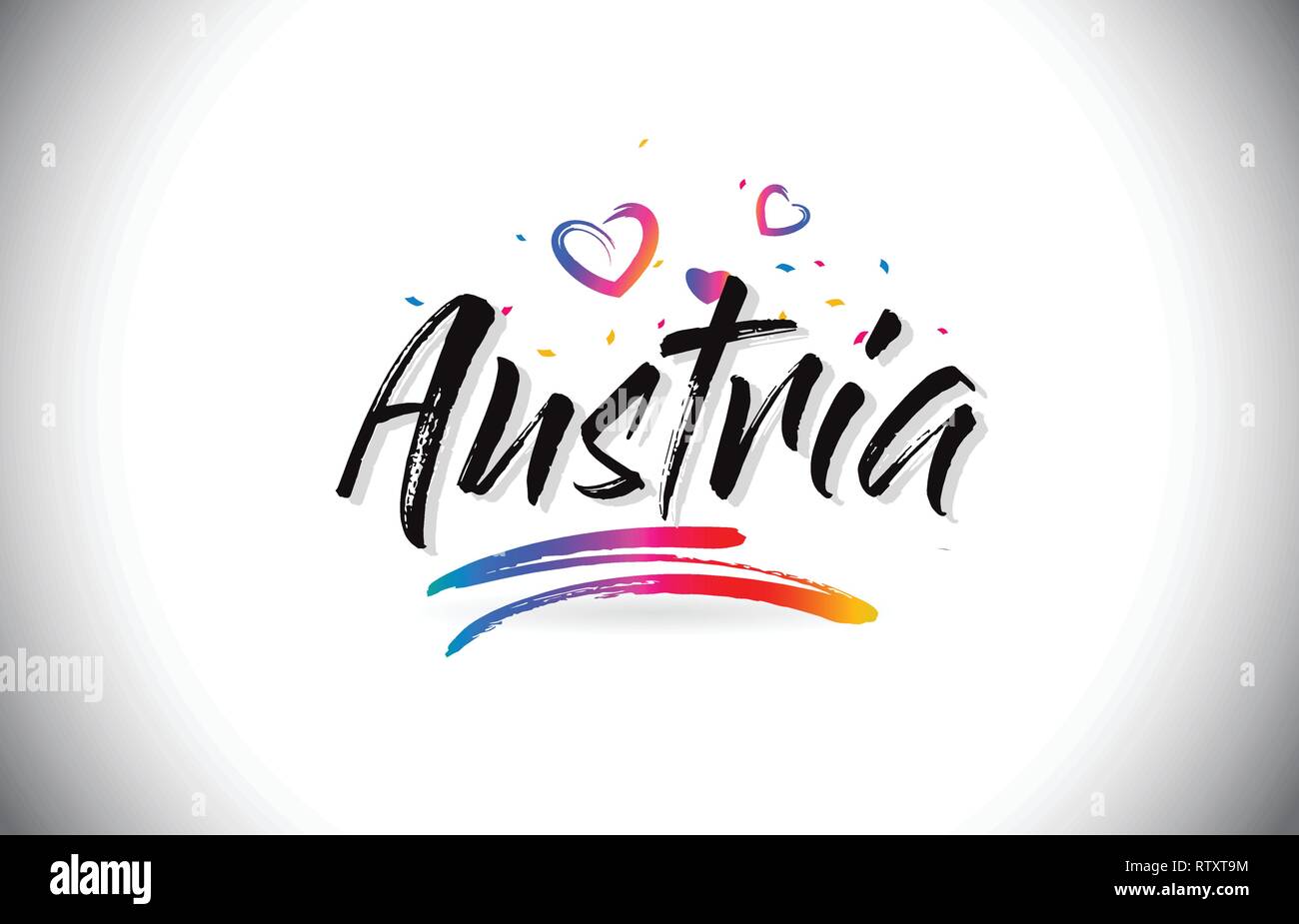 Austria Welcome To Word Text with Love Hearts and Creative Handwritten ...