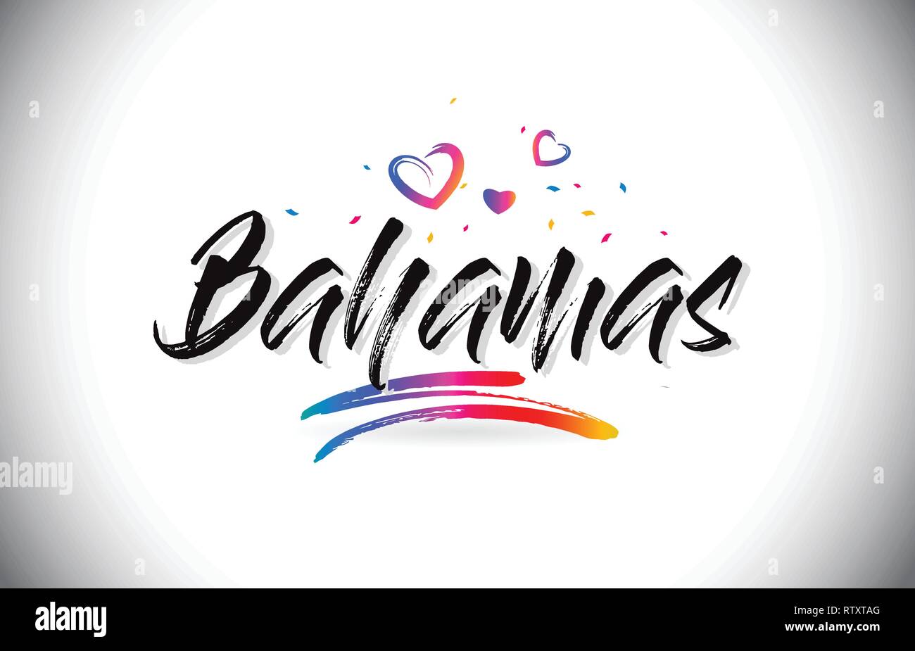 Bahamas Welcome To Word Text with Love Hearts and Creative Handwritten ...