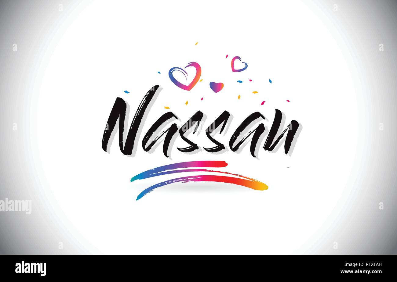 Nassau Welcome To Word Text with Love Hearts and Creative Handwritten ...