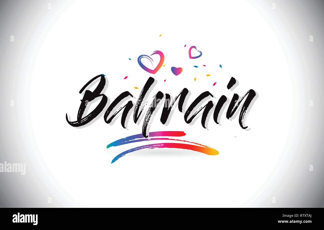 Bahrain Welcome To Word Text with Love Hearts and Creative Handwritten ...