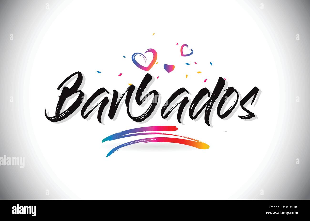 Barbados Welcome To Word Text with Love Hearts and Creative Handwritten ...