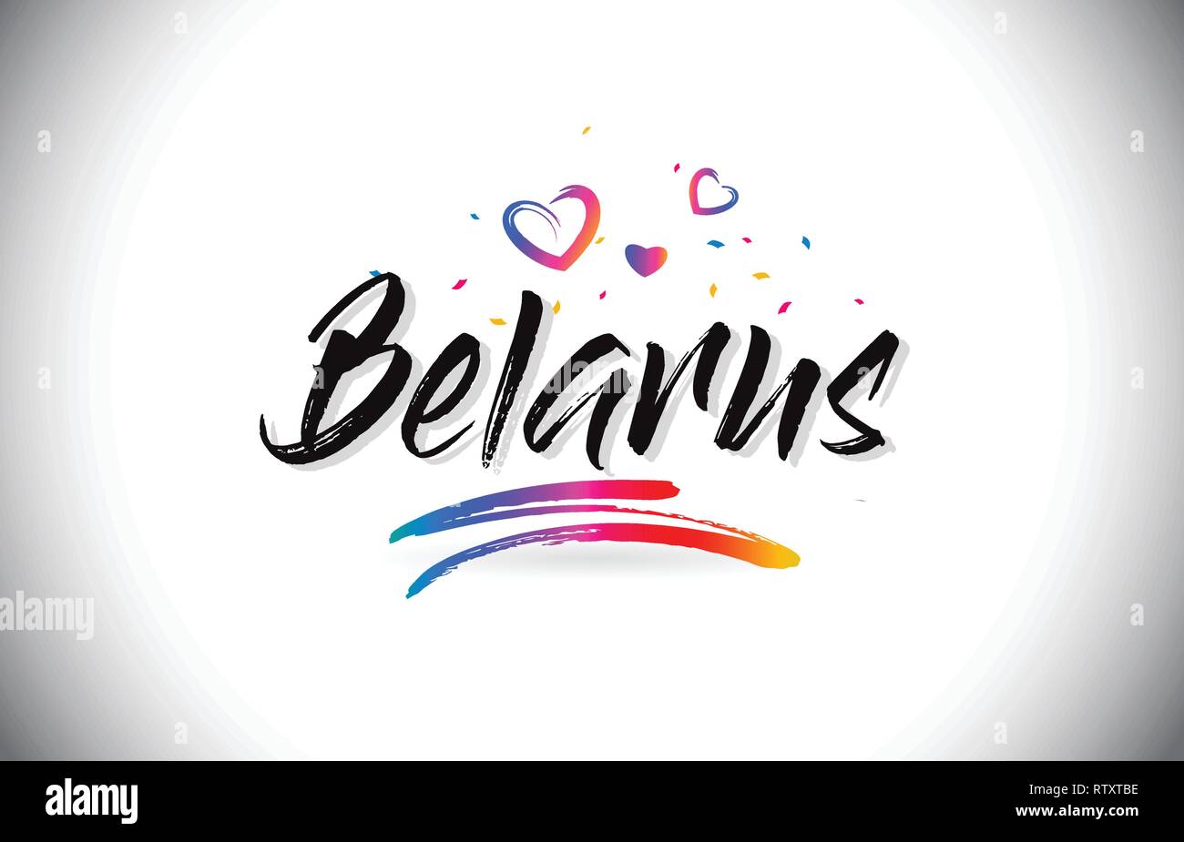 Belarus Welcome To Word Text with Love Hearts and Creative Handwritten ...