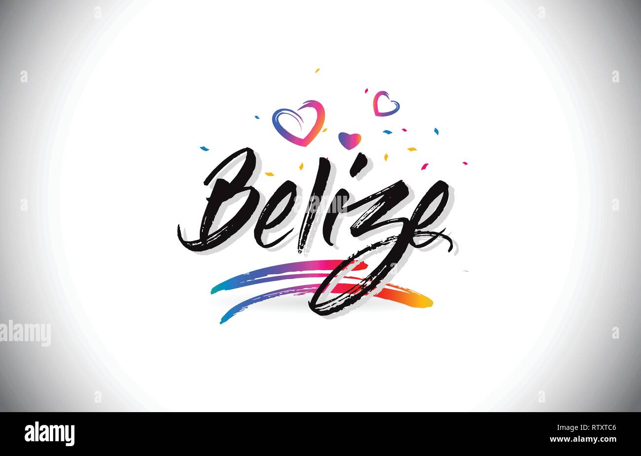 Belize Welcome To Word Text with Love Hearts and Creative Handwritten ...