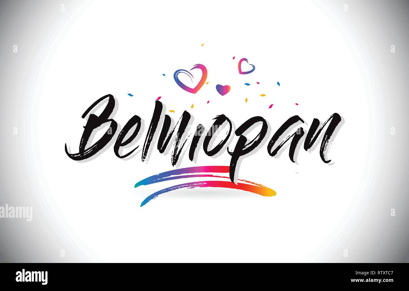 Belmopan Welcome To Word Text with Love Hearts and Creative Handwritten ...
