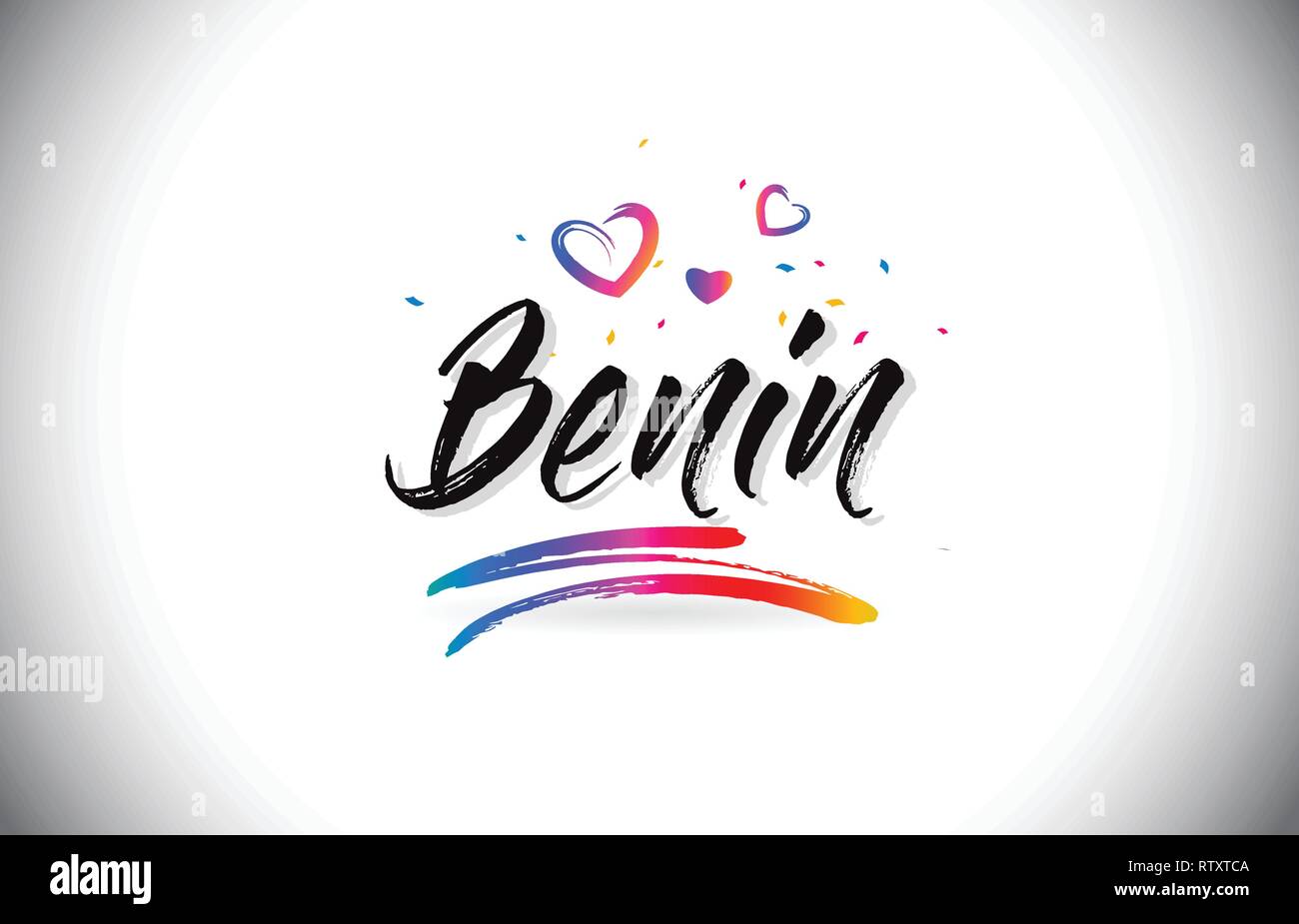 Benin Welcome To Word Text with Love Hearts and Creative Handwritten ...