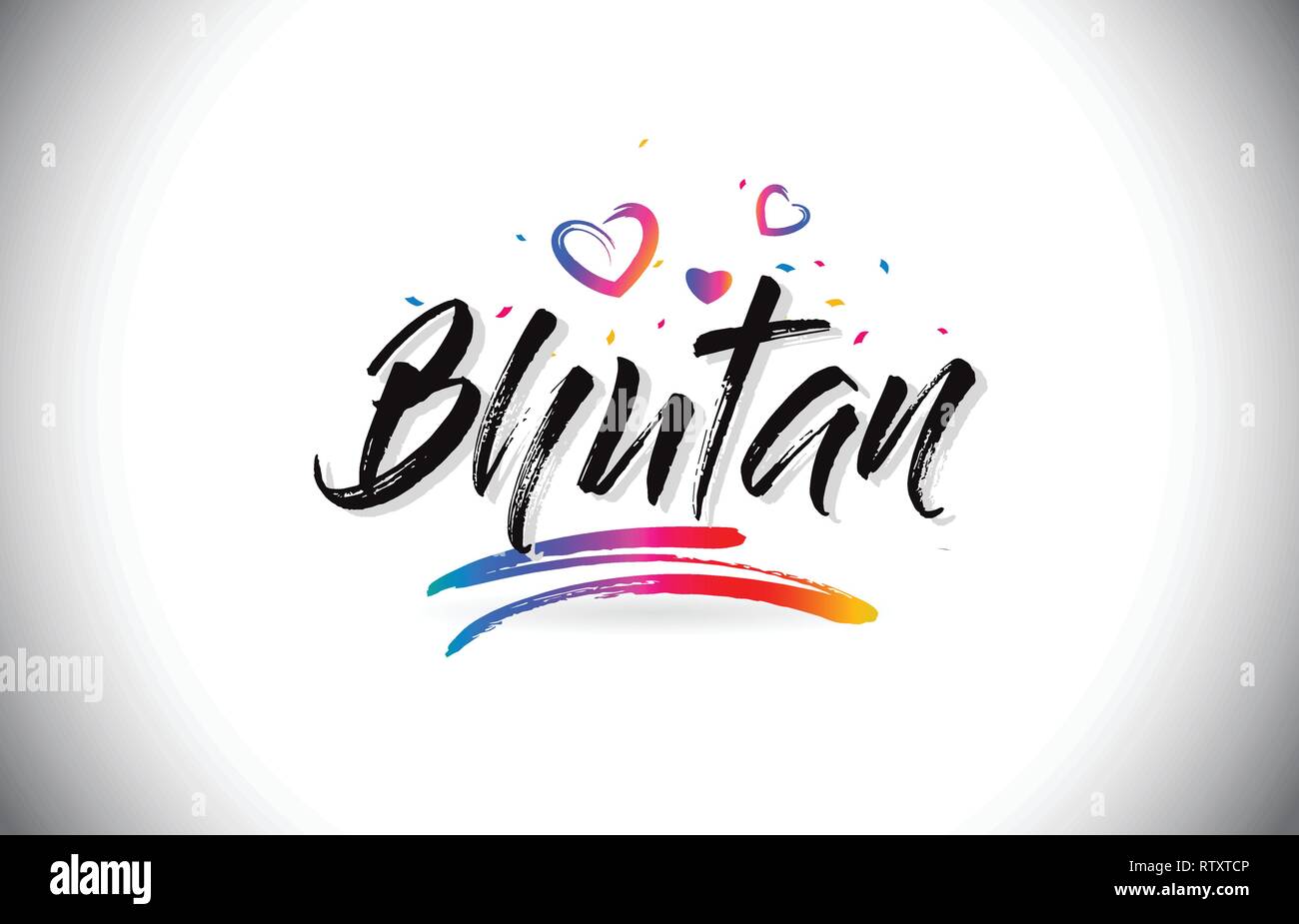Bhutan Welcome To Word Text with Love Hearts and Creative Handwritten ...