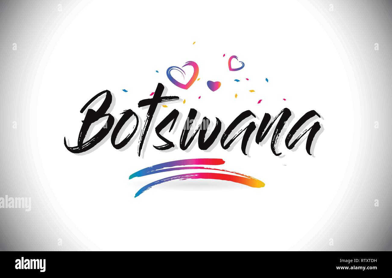 Botswana Welcome To Word Text with Love Hearts and Creative Handwritten ...