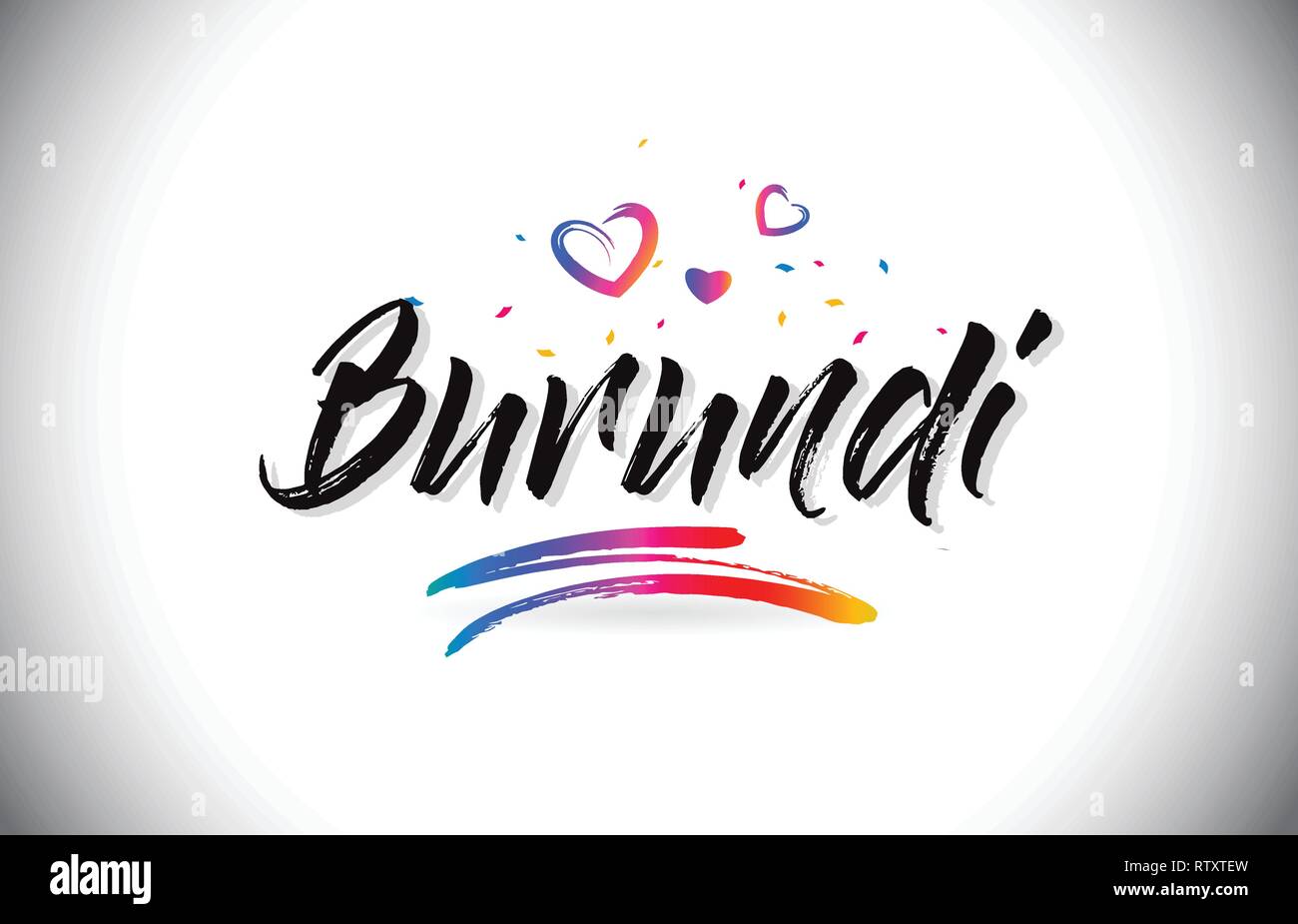 Burundi Welcome To Word Text with Love Hearts and Creative Handwritten ...
