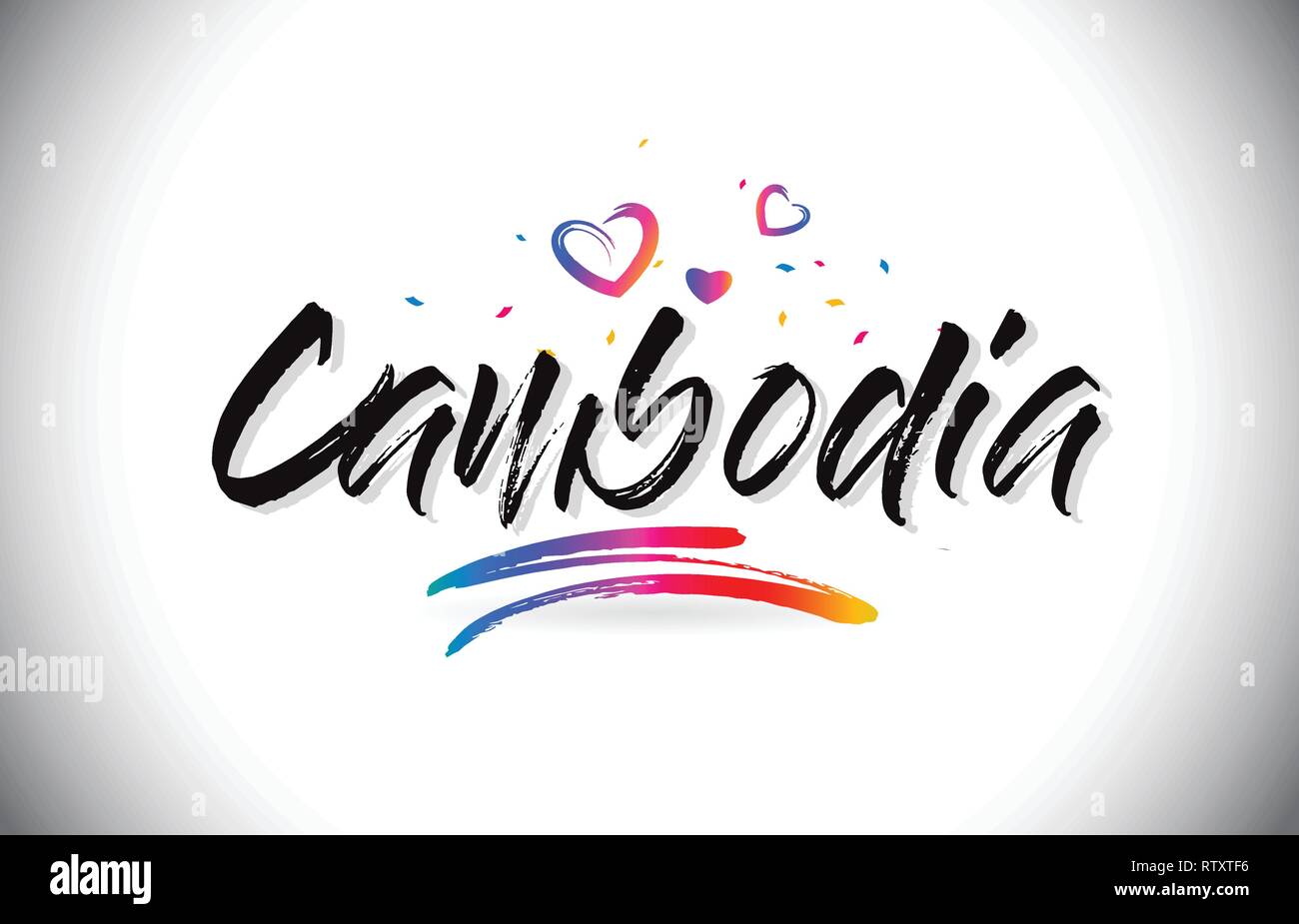 Cambodia Welcome To Word Text with Love Hearts and Creative Handwritten ...