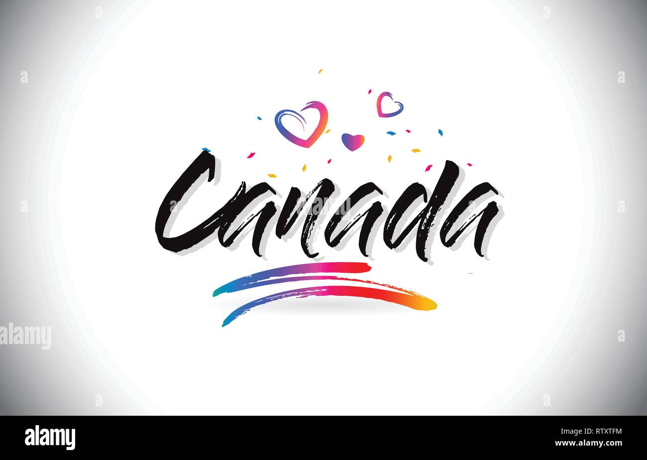 Canada Welcome To Word Text with Love Hearts and Creative Handwritten ...