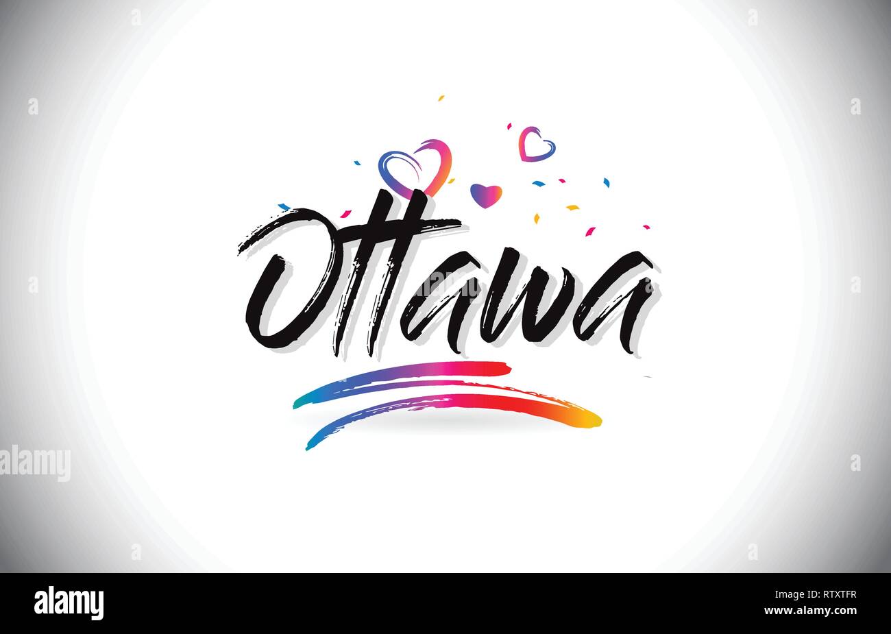 Ottawa Welcome To Word Text with Love Hearts and Creative Handwritten ...