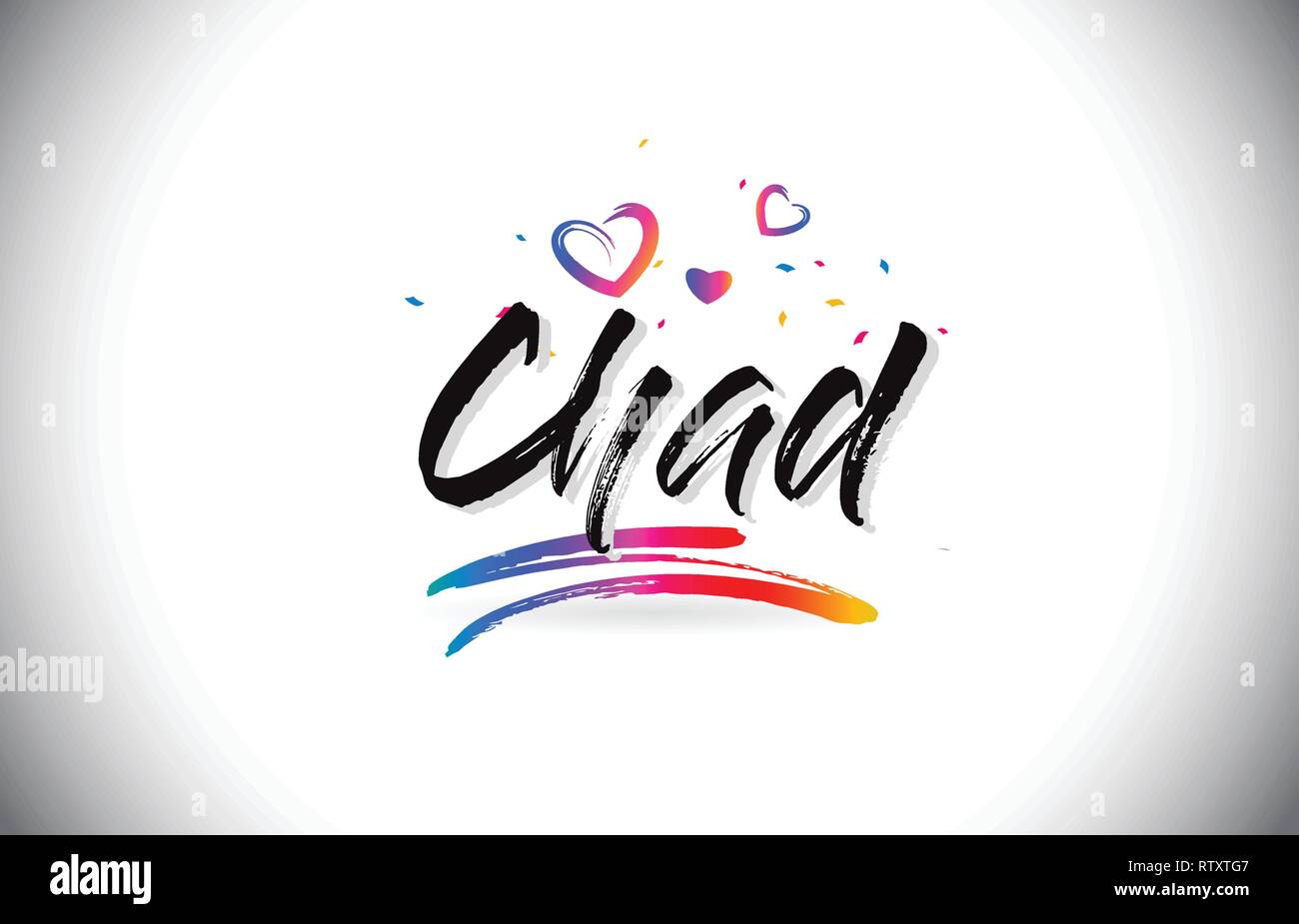 Chad Welcome To Word Text with Love Hearts and Creative Handwritten ...
