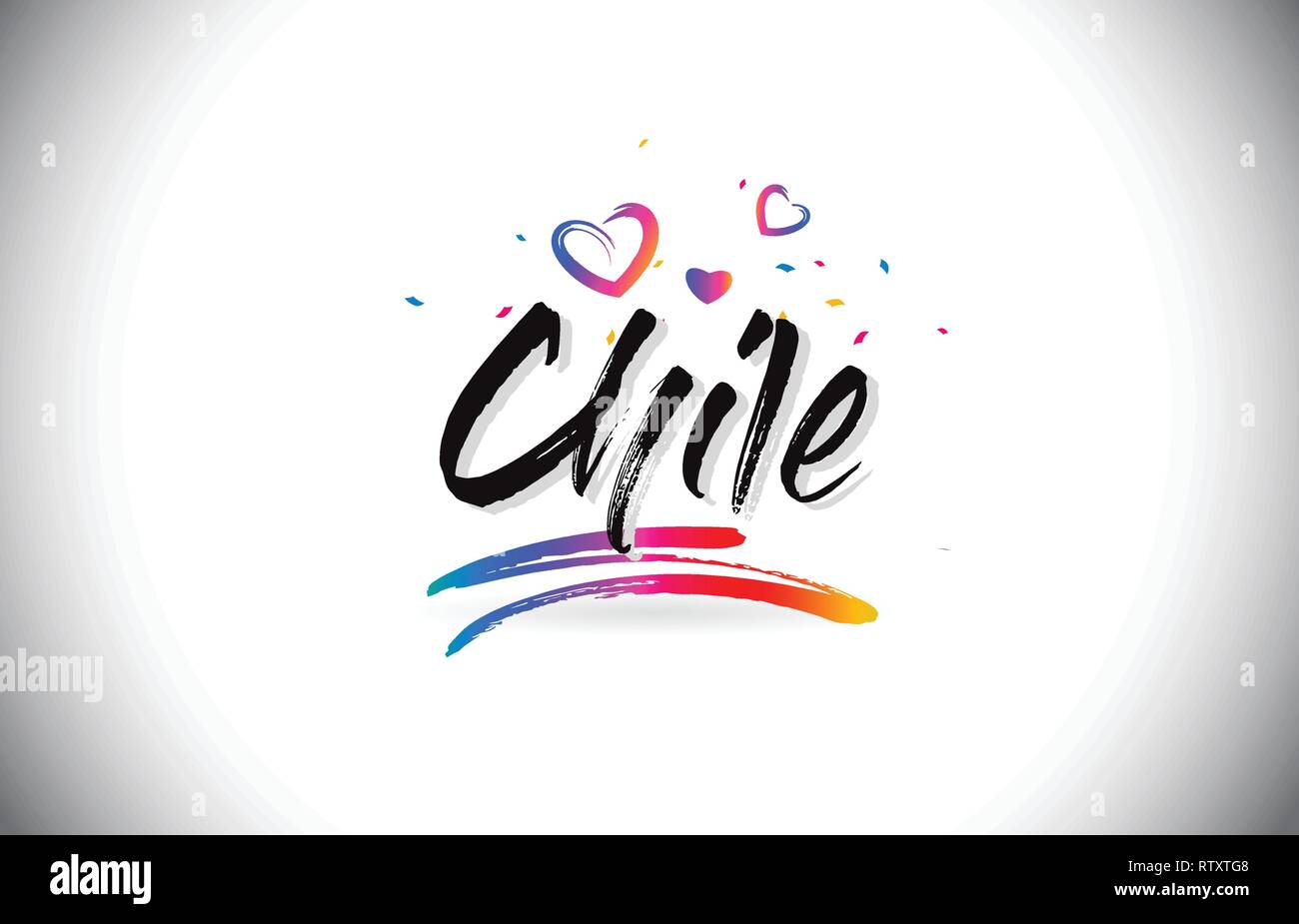 Chile Welcome To Word Text with Love Hearts and Creative Handwritten ...
