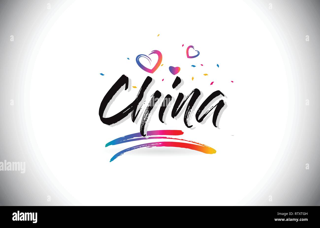 China Welcome To Word Text with Love Hearts and Creative Handwritten ...