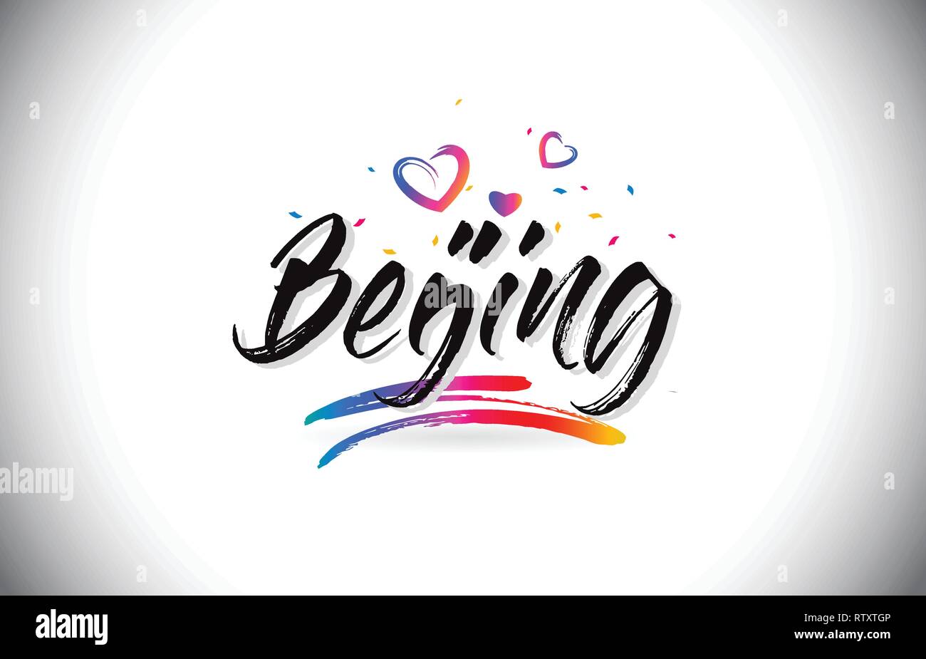 Beijing Welcome To Word Text with Love Hearts and Creative Handwritten ...