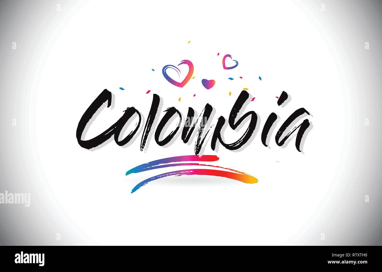 Colombia Welcome To Word Text with Love Hearts and Creative Handwritten ...