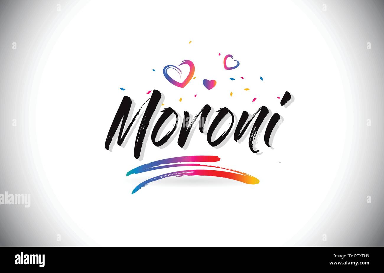 Moroni Welcome To Word Text with Love Hearts and Creative Handwritten ...