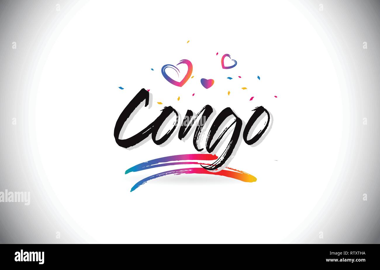 Congo Welcome To Word Text with Love Hearts and Creative Handwritten ...