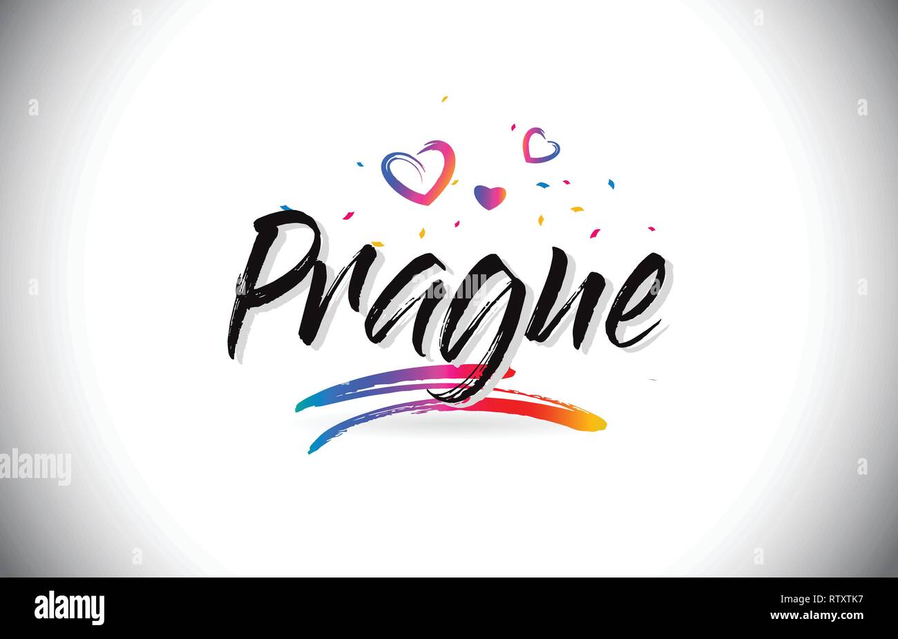 Prague Welcome To Word Text with Love Hearts and Creative Handwritten ...