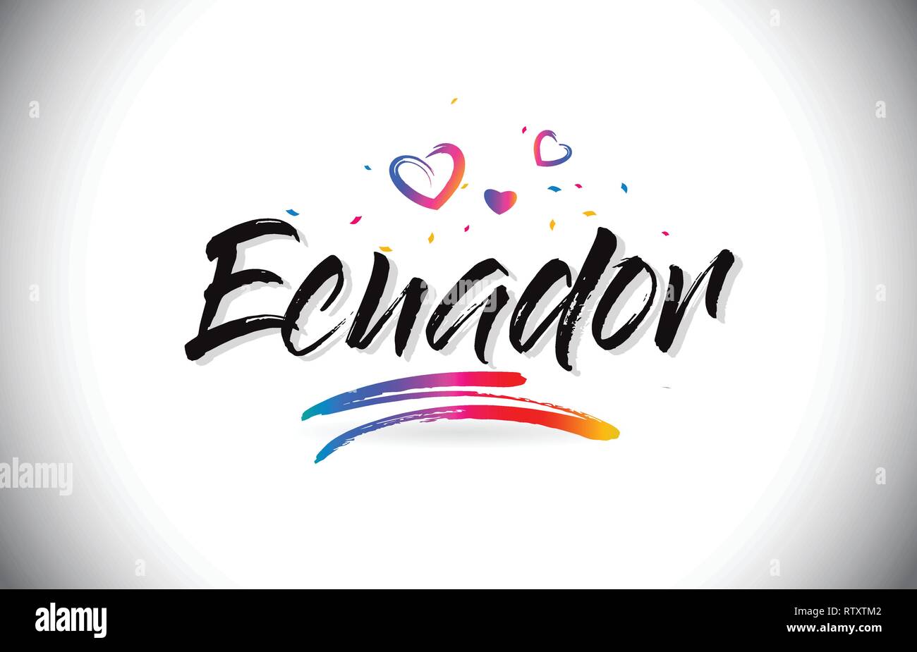 Ecuador Welcome To Word Text with Love Hearts and Creative Handwritten ...