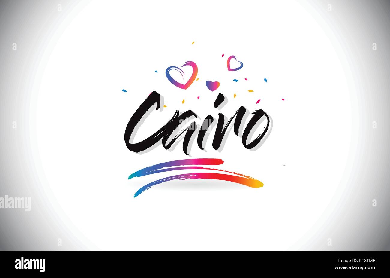 Cairo Welcome To Word Text with Love Hearts and Creative Handwritten ...
