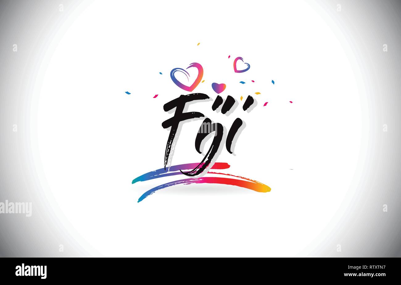 Fiji Welcome To Word Text with Love Hearts and Creative Handwritten ...