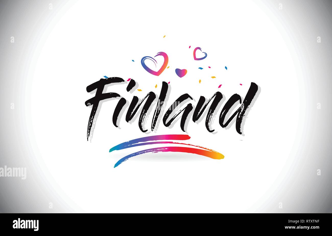 Finland Welcome To Word Text with Love Hearts and Creative Handwritten ...