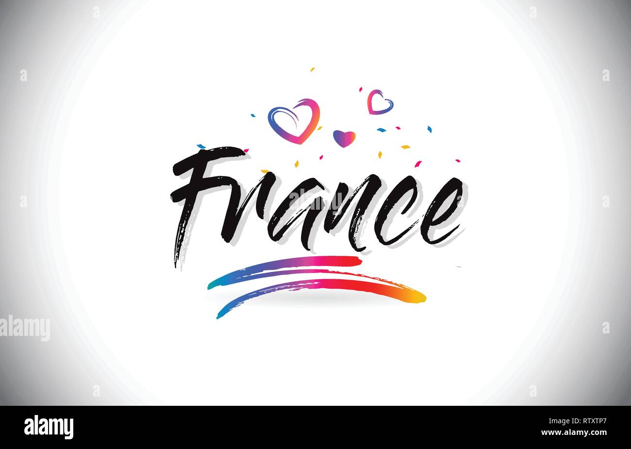 France Welcome To Word Text with Love Hearts and Creative Handwritten ...