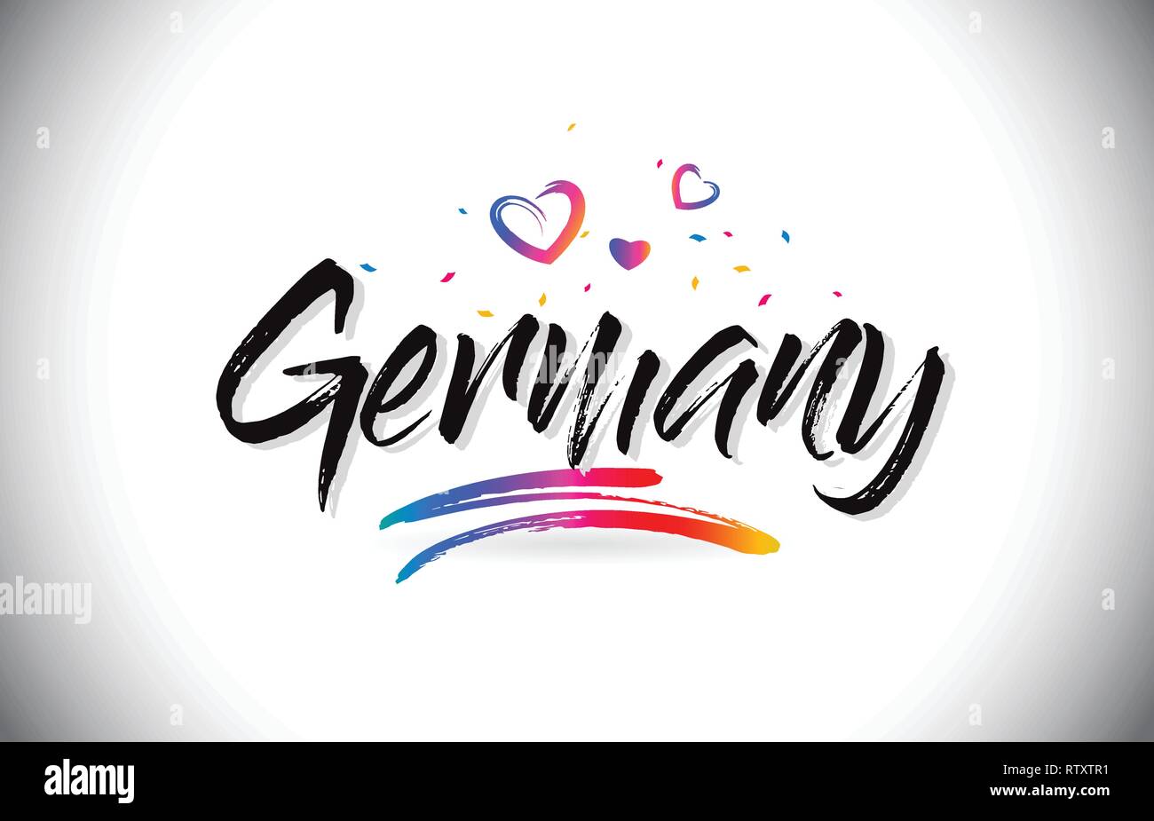 Germany Welcome To Word Text with Love Hearts and Creative Handwritten ...