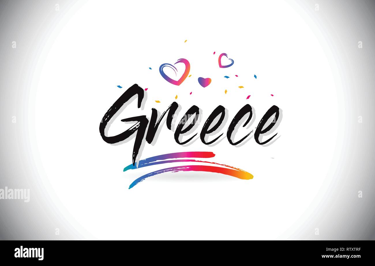 Greece Welcome To Word Text with Love Hearts and Creative Handwritten ...