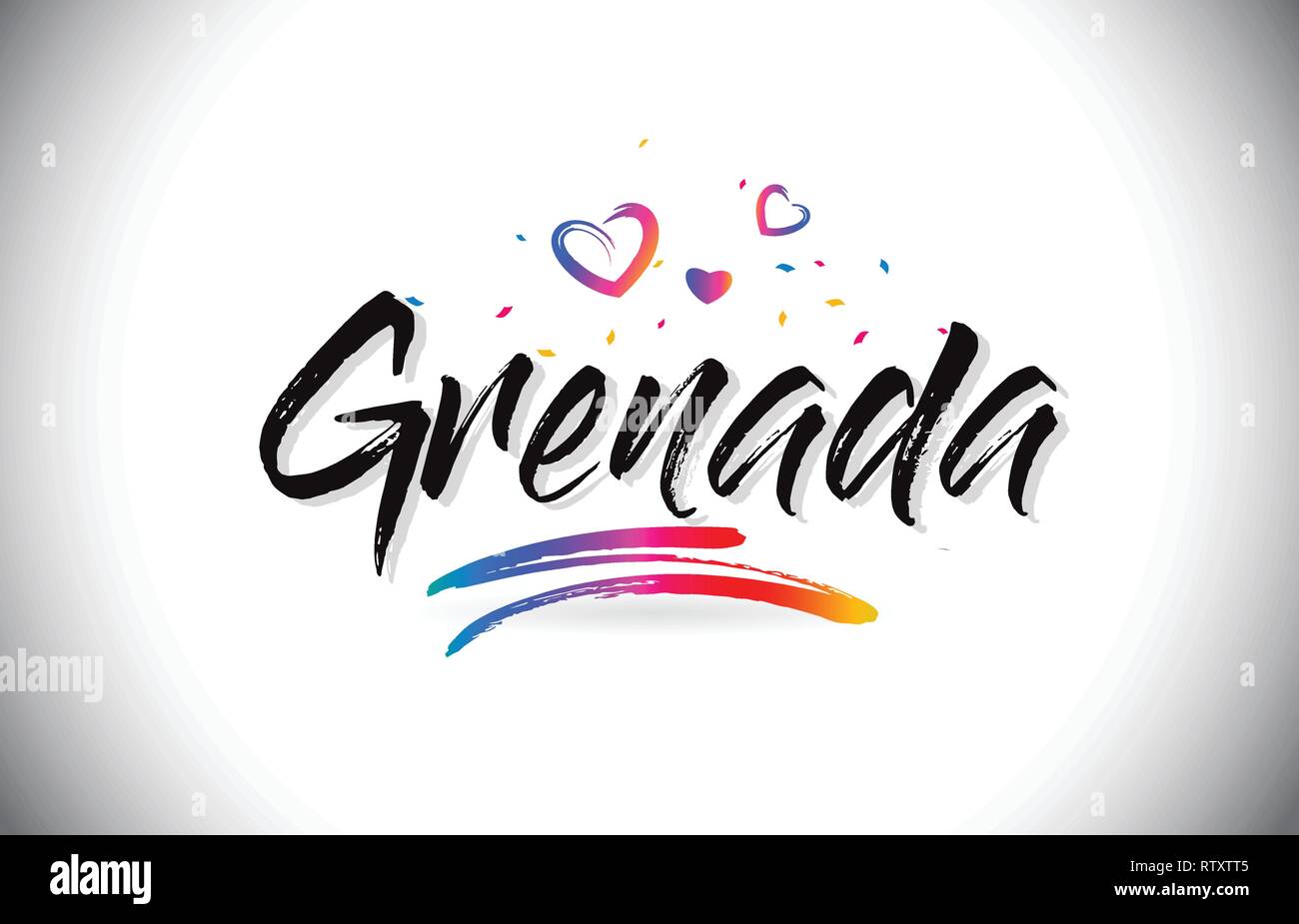 Grenada Welcome To Word Text with Love Hearts and Creative Handwritten ...