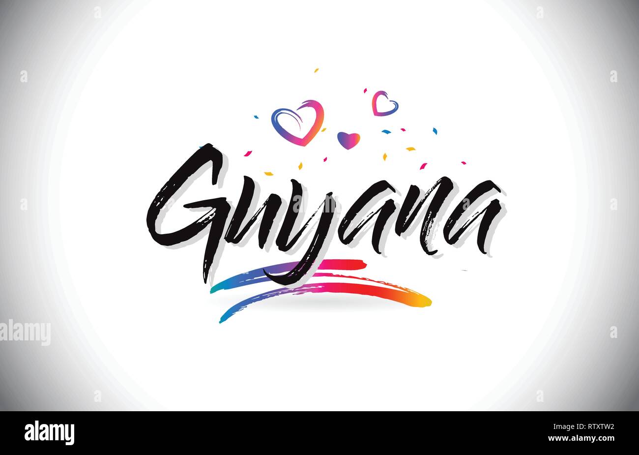 Guyana Welcome To Word Text with Love Hearts and Creative Handwritten ...