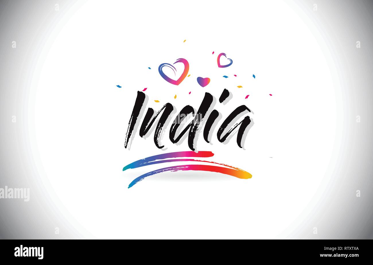 India Welcome To Word Text with Love Hearts and Creative Handwritten ...