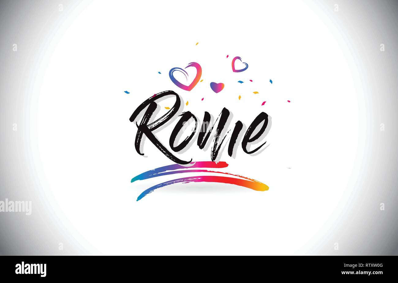 Rome Welcome To Word Text with Love Hearts and Creative Handwritten ...