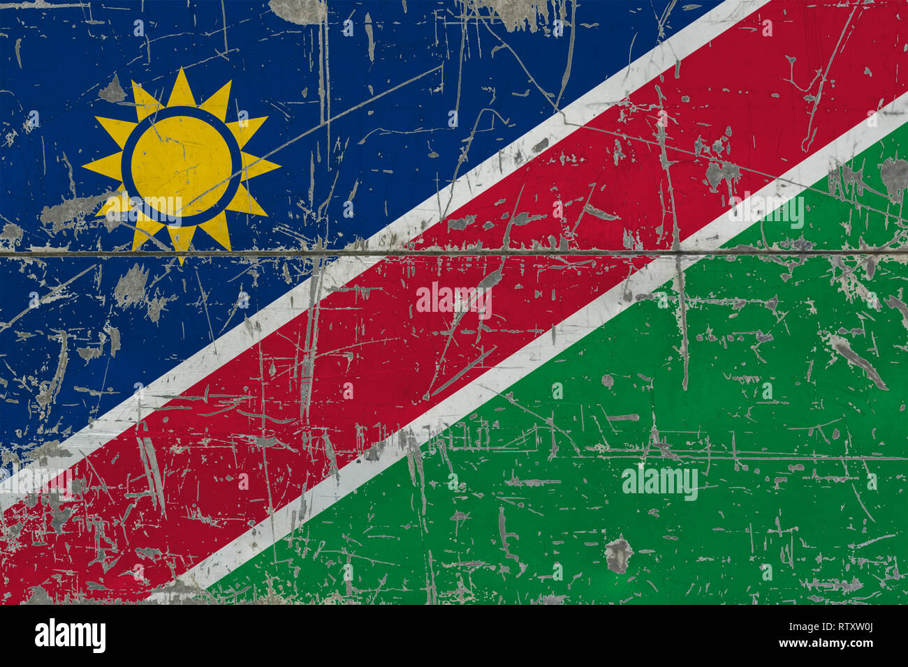 Grunge Namibia flag on old scratched wooden surface. National vintage ...