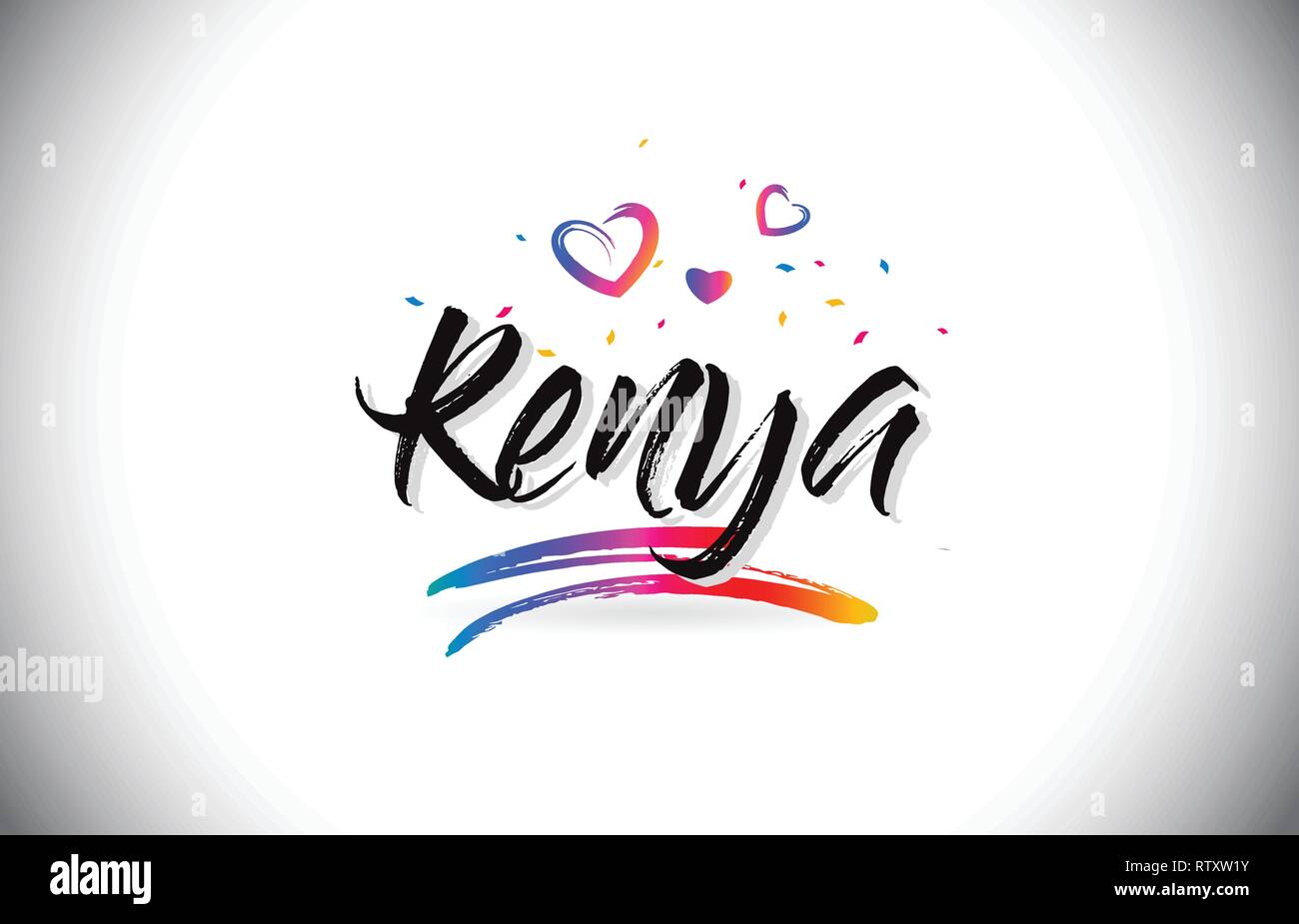 Kenya Welcome To Word Text With Love Hearts And Creative Handwritten